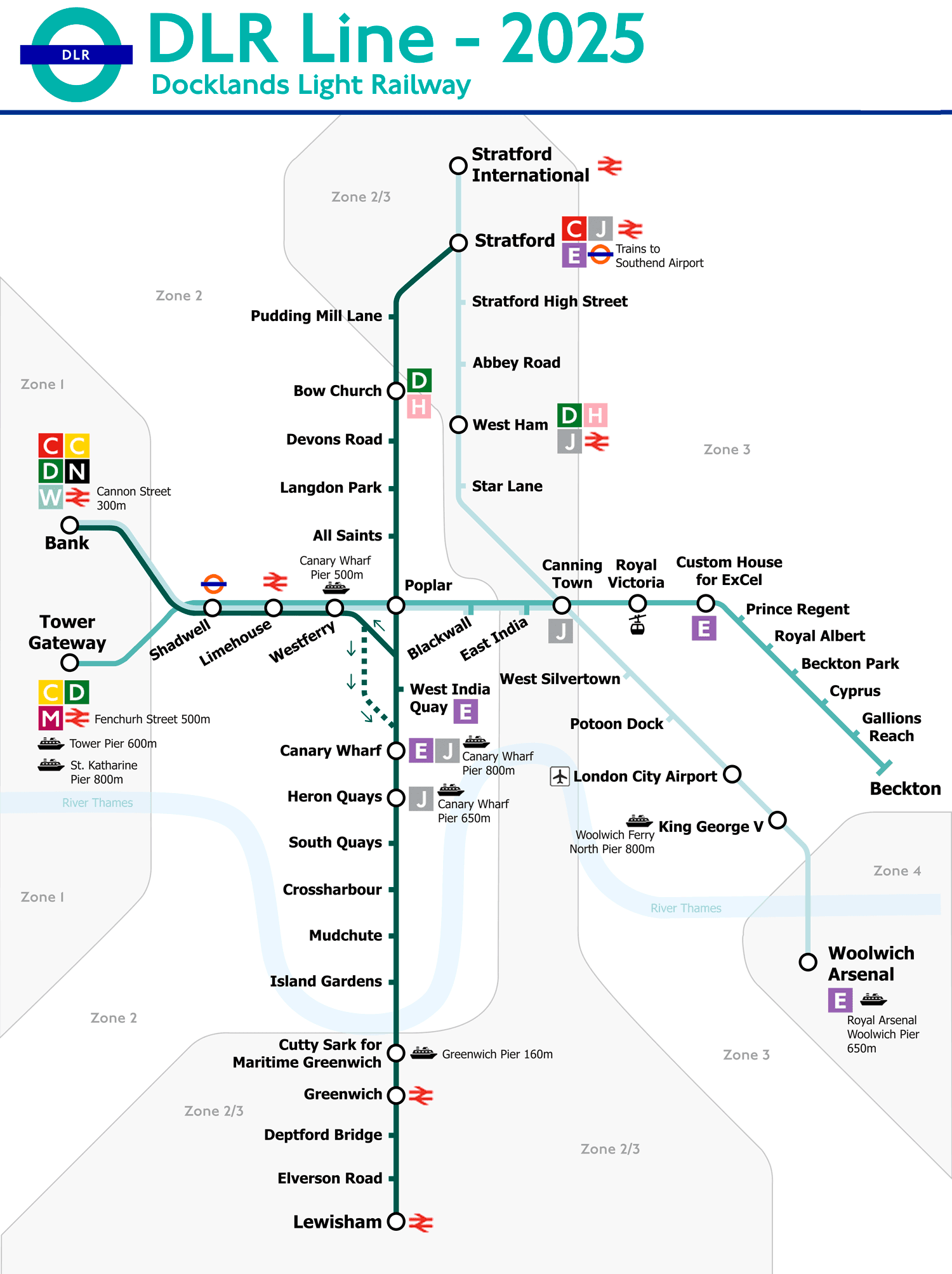 Docklands Light Railway map (DLR): Routes, Map - metro londres