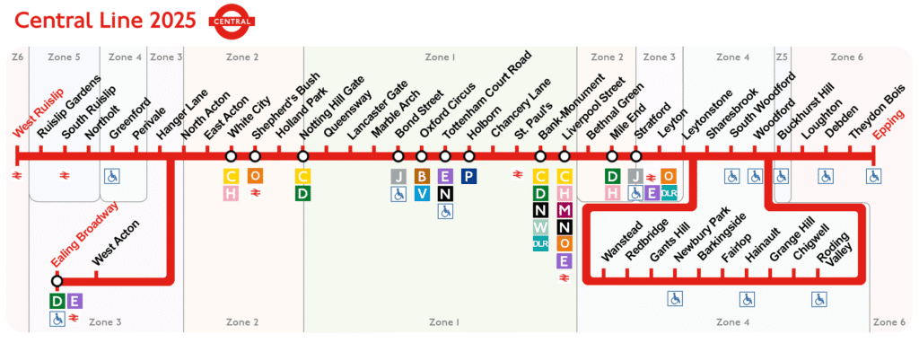 central line map of the London Underground - metro londres